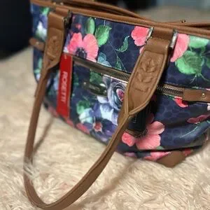 Rosetti | Bags | Rosetti Navy Floral Tote Bag Brown Accents | Poshmark